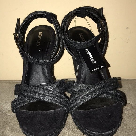 Express | Shoes | Express Braided Espadrille Wedge Sandals Black | Poshmark